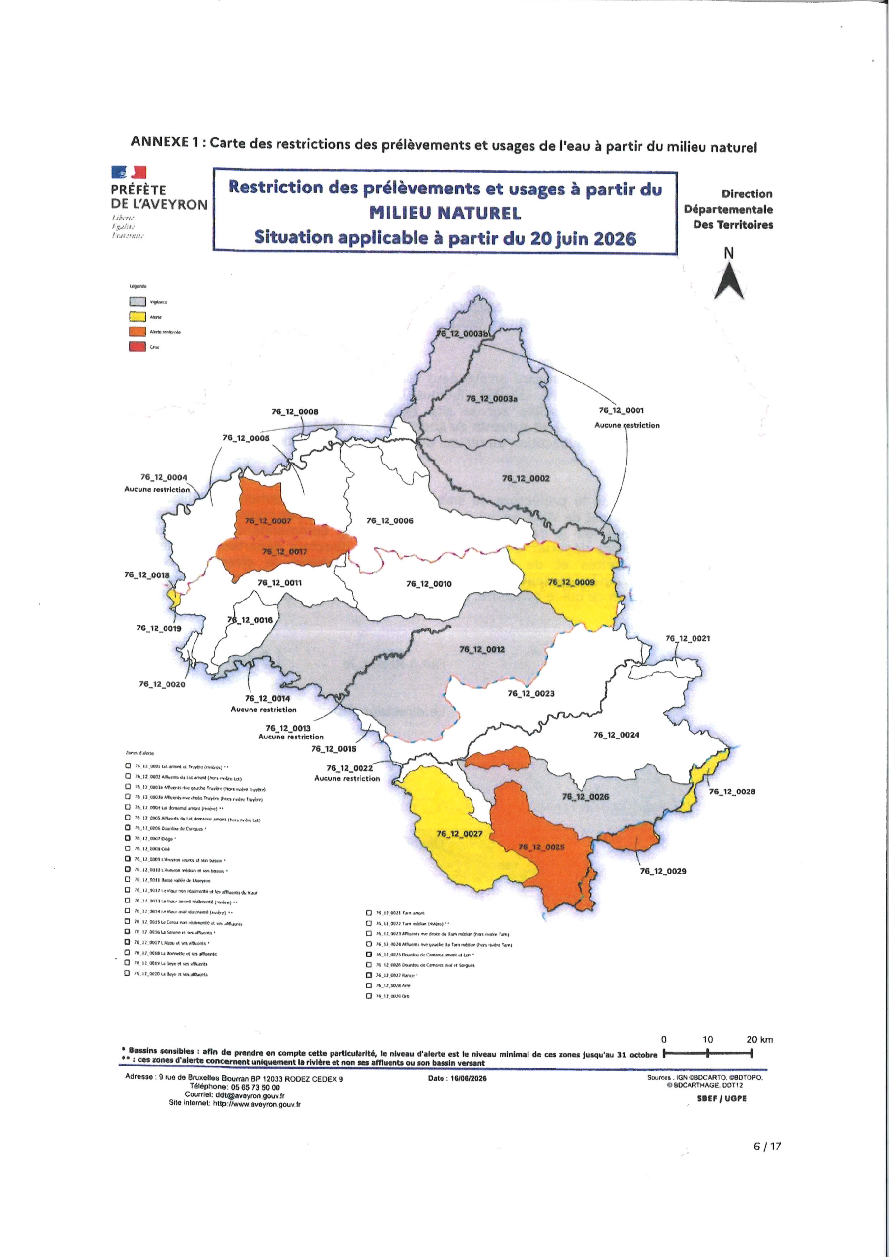 RESTRICTION PRÉLÈVEMENTS EAU - ALERTE RENFORCÉE - Commune de Vabres-l ...
